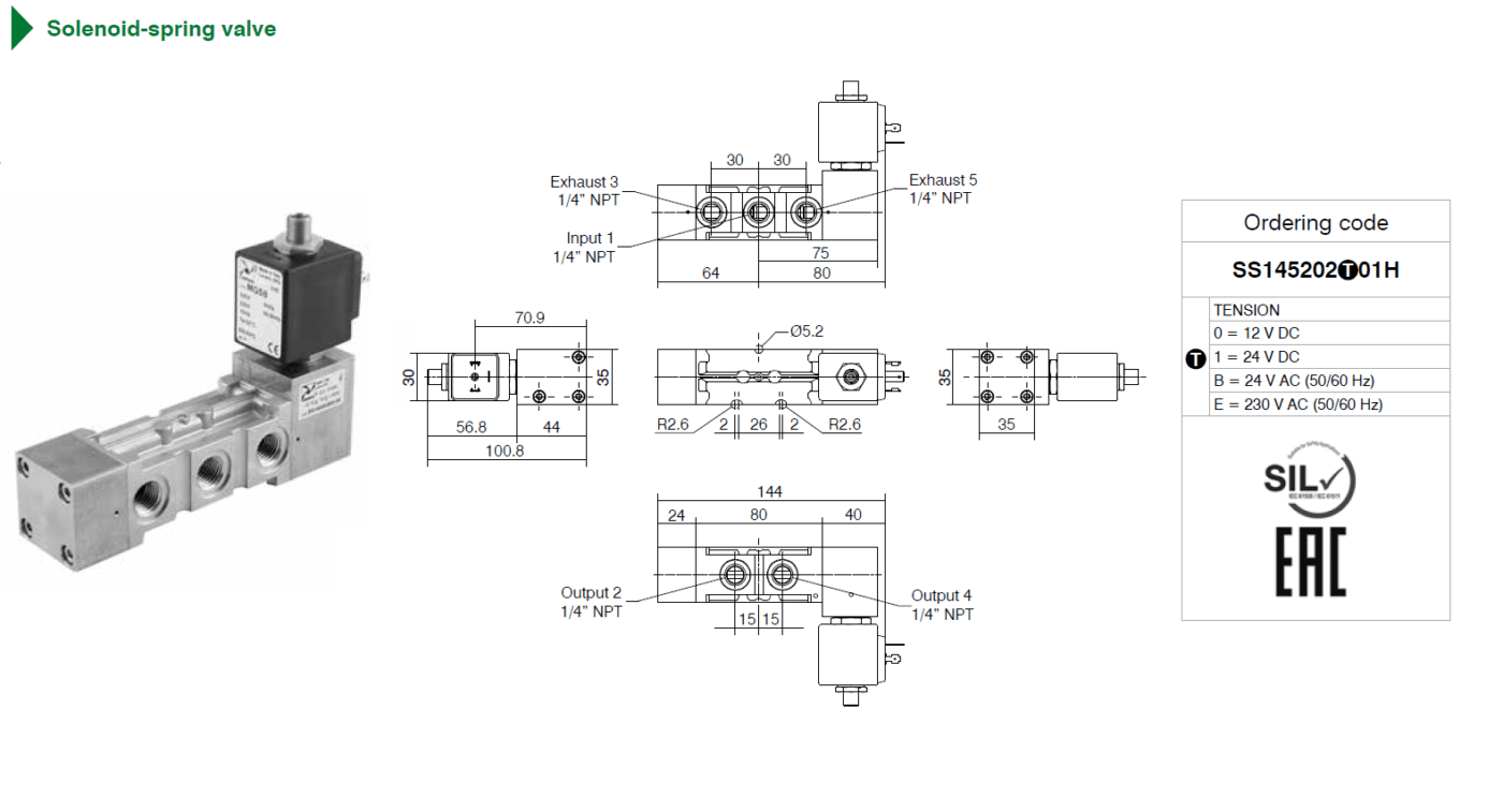 SOLENOID SPRING VALVES 5/2 1/4″ NPT | PNEUMAX - ฟลูเทค